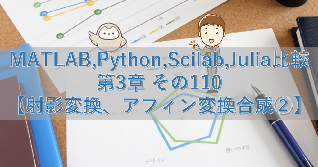 Matlabpythonscilabjulia比較 第3章 その110【射影変換、アフィン変換合成②】 シミュレーションの世界に